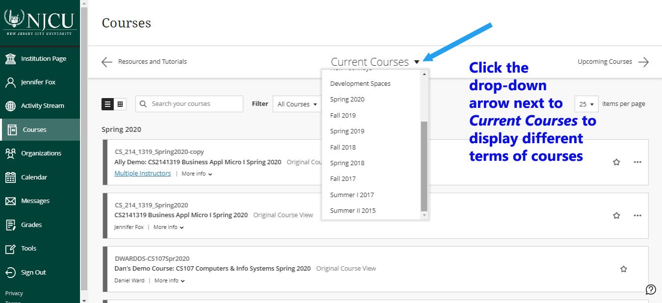 How to Find An Old Course in Blackboard | NJCU Knowledge Base